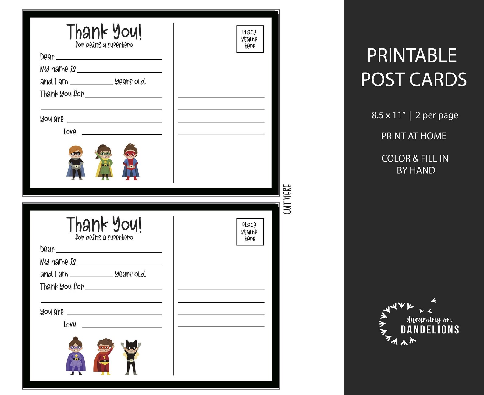 Coloring Book-style Kids Postcard | {colorable Kids Postcard ...