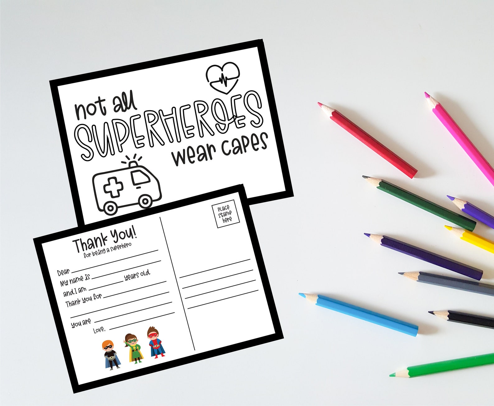 Coloring Book-style Kids Postcard | {colorable Kids Postcard ...