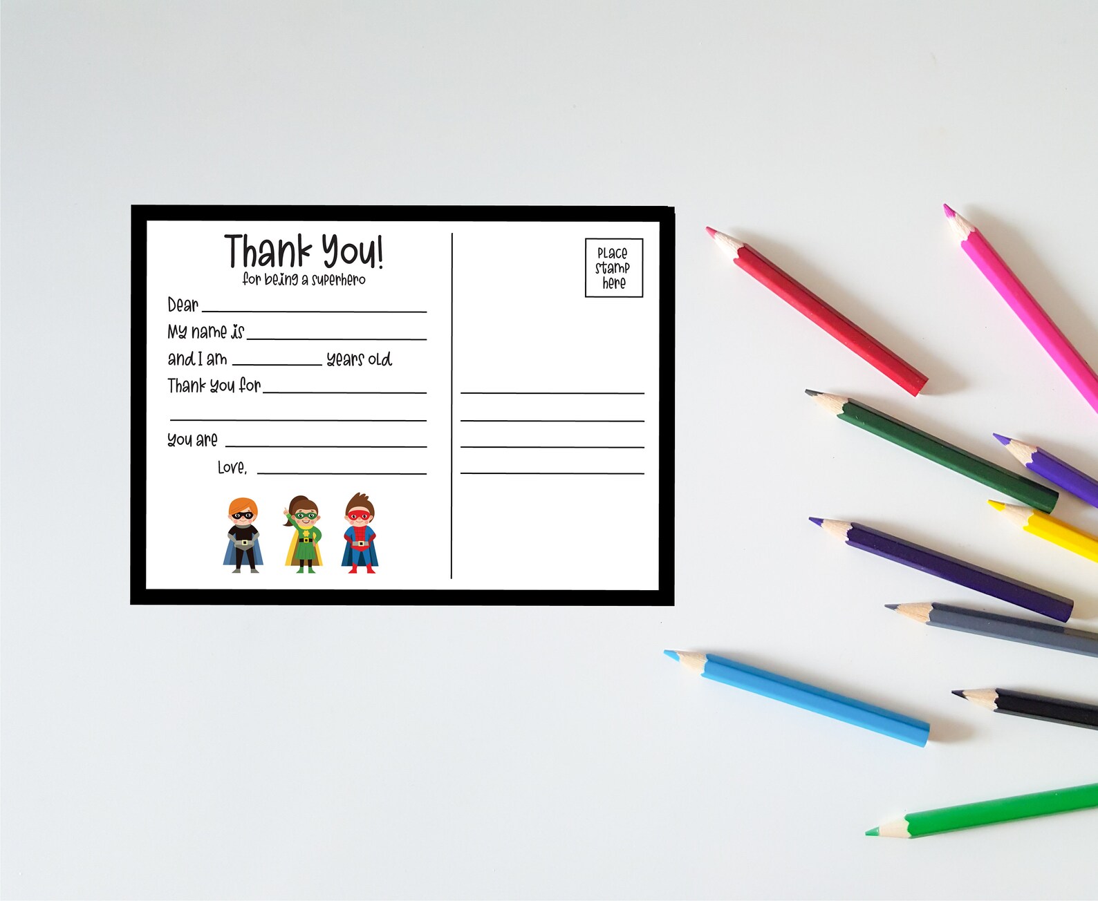 Coloring Book-style Kids Postcard | {colorable Kids Postcard ...