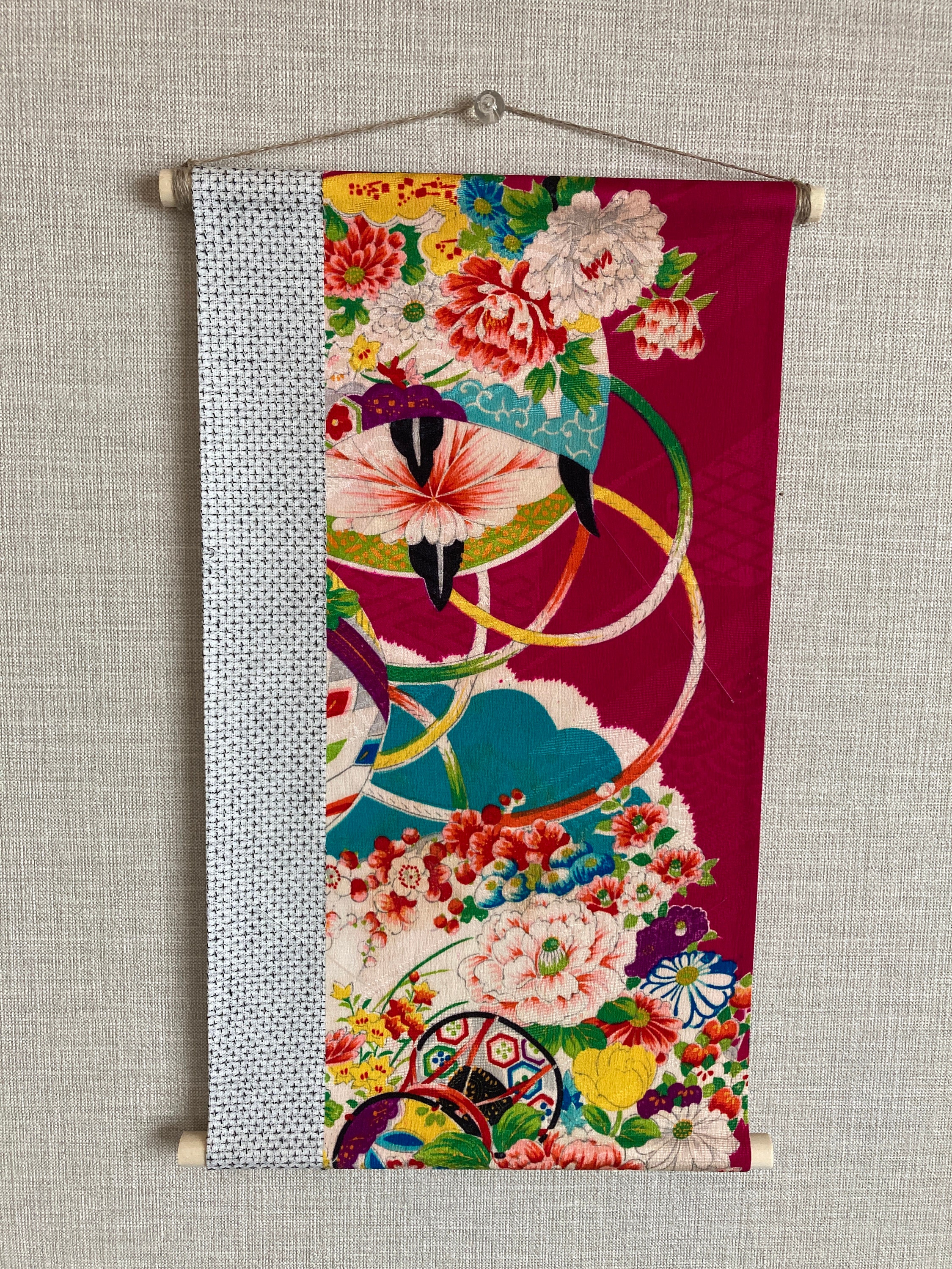 Mini tapestry card & photo hanging using antique kimono | Etsy
