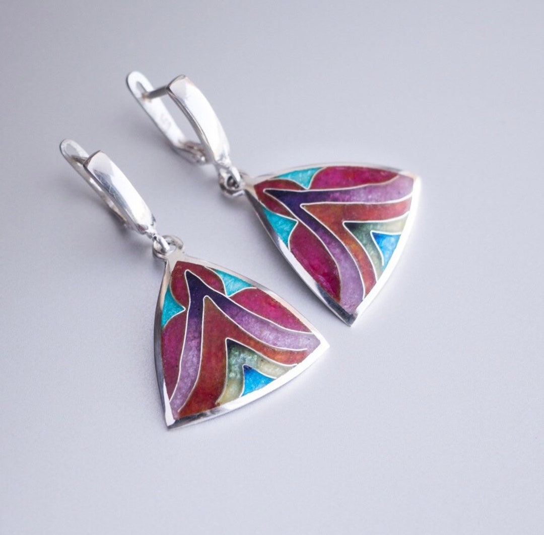 Enamel Silver Earrings. Sterling Silver Earrings. Cloisonne Enamel ...