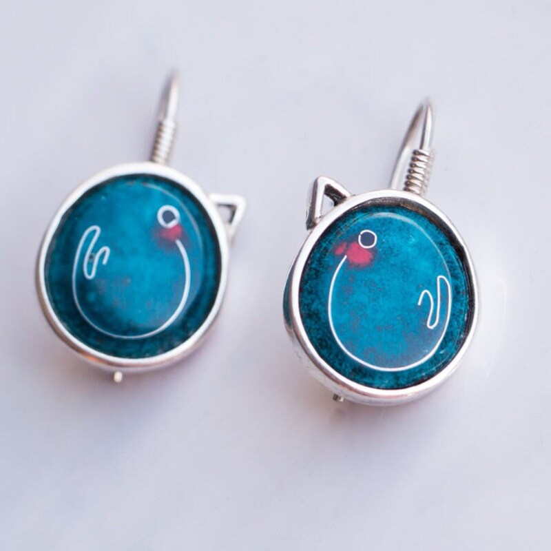 Blue Enamel Earrings Etsy