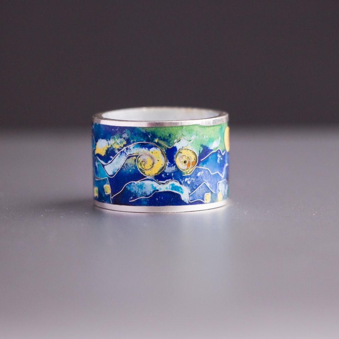 Enamel Ring Van Gogh Cloisonné Enamel Starlight Night Sterling - Etsy