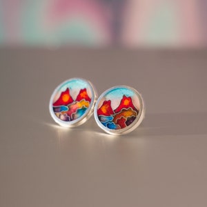Enamel Silver Earrings. Dawn in the Mountains. Cloisonne Enamel ...