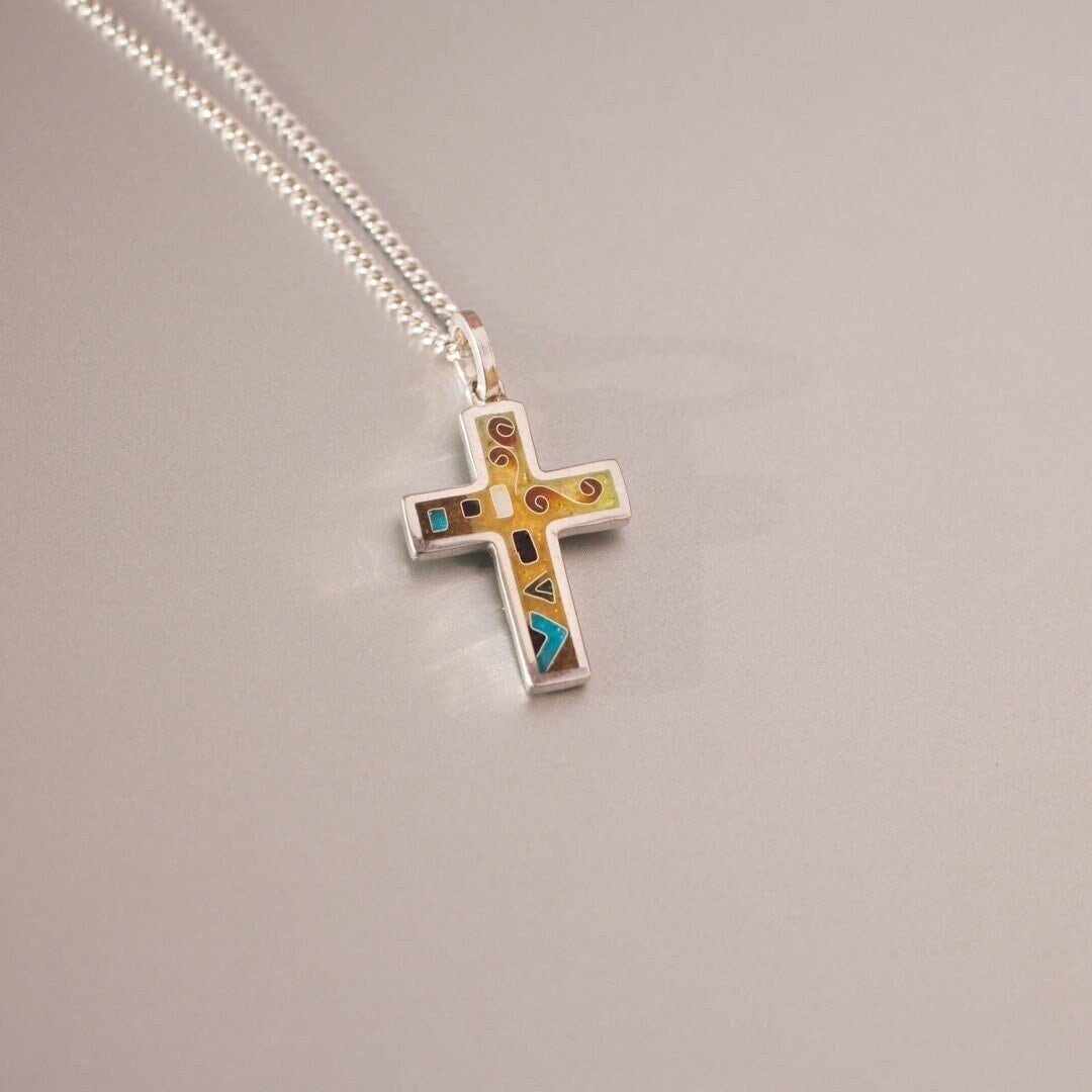 Enamel Cross Antique Sterling Silver Cloisonne Enamel Cross Minimalist ...