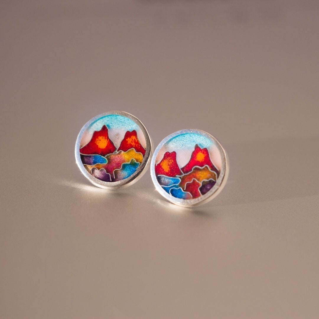 Enamel Silver Earrings. Dawn in the Mountains. Cloisonne Enamel ...