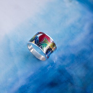 Enamel Ring Colorful Enamel Sterling Silver Ring Cloisonne Enamel Ring ...