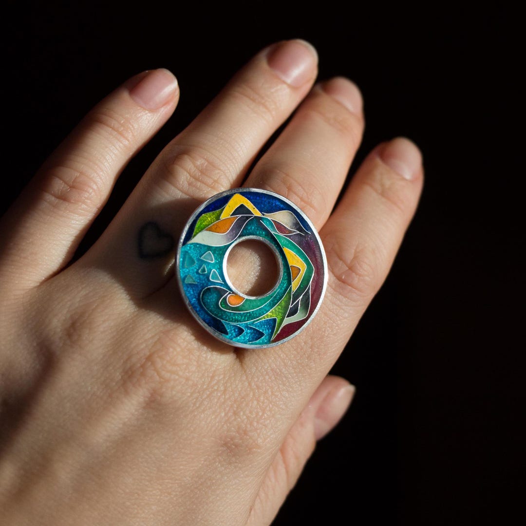 Enamel Ring Minanqari Cloisonne Enamel Sterling Silver Handmade Jewelry ...