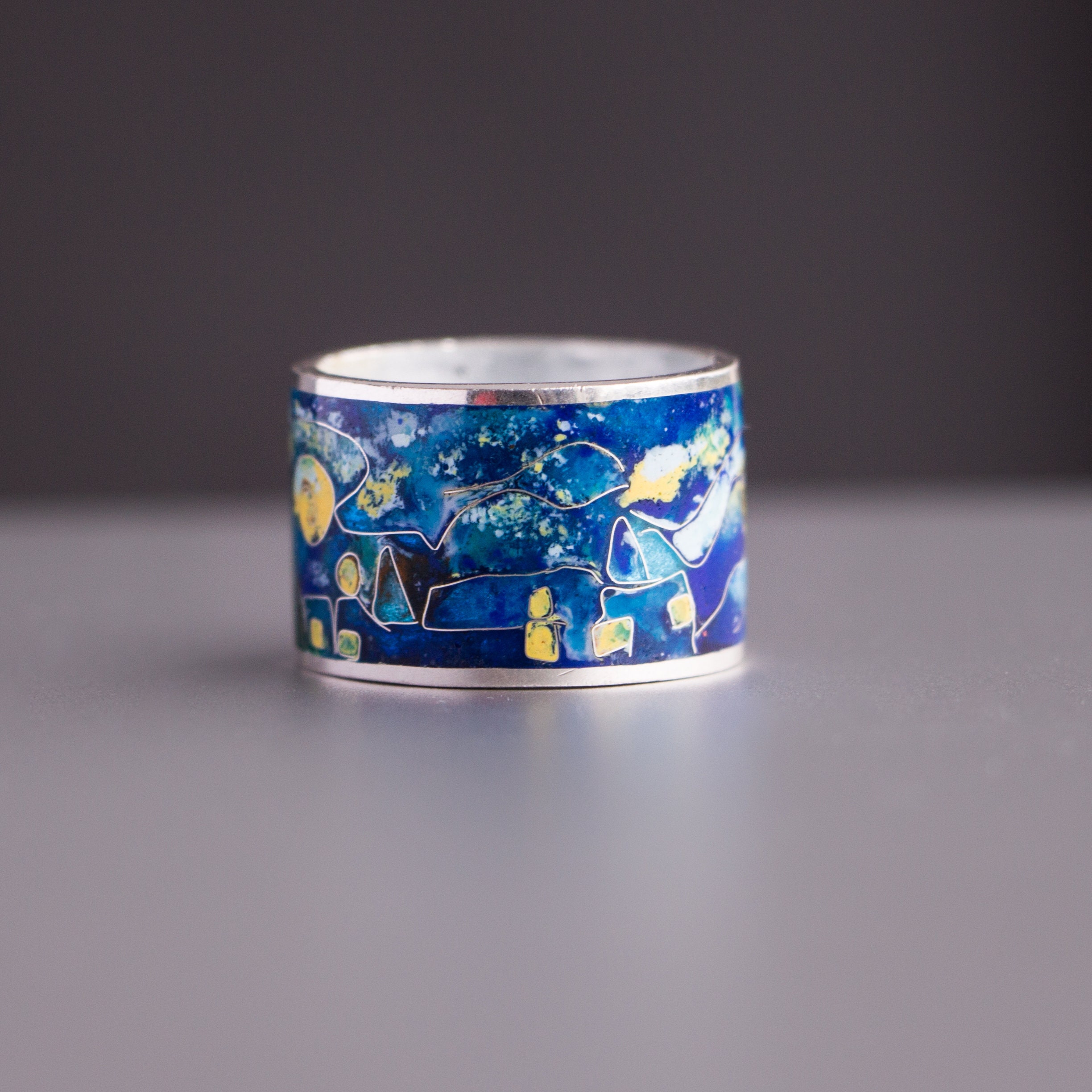 Enamel Ring Van Gogh Cloisonné Enamel Starlight Night Sterling - Etsy