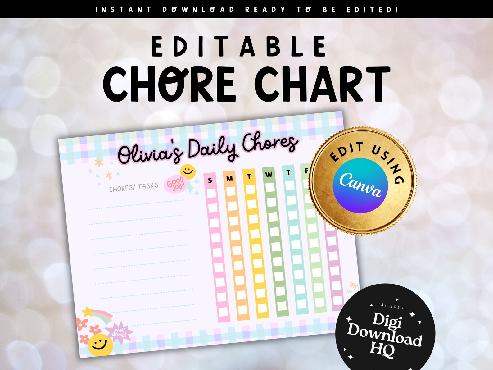 Editable Rainbow Chore Chart Printable Job List Kids Printable Chore ...