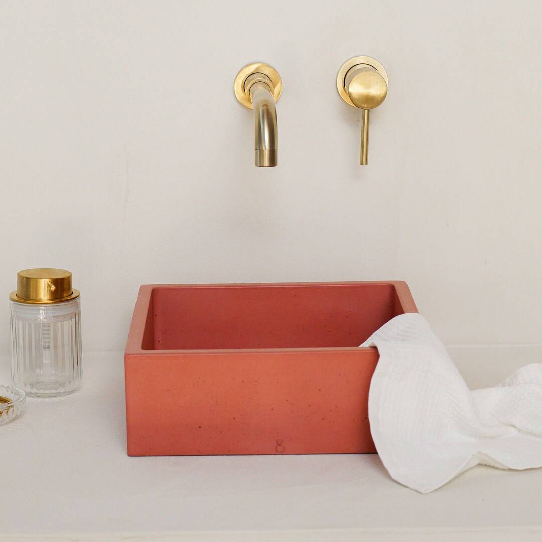 Red Terracotta Concrete Washbasin N5 "30 X 30 Cm" - Etsy