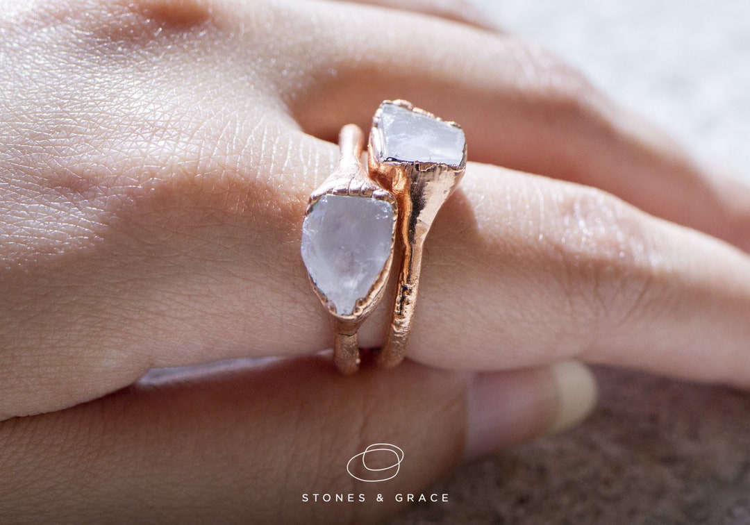 Rose Quartz Copper Ring Natural Rose Quartz Ring Raw Rose - Etsy