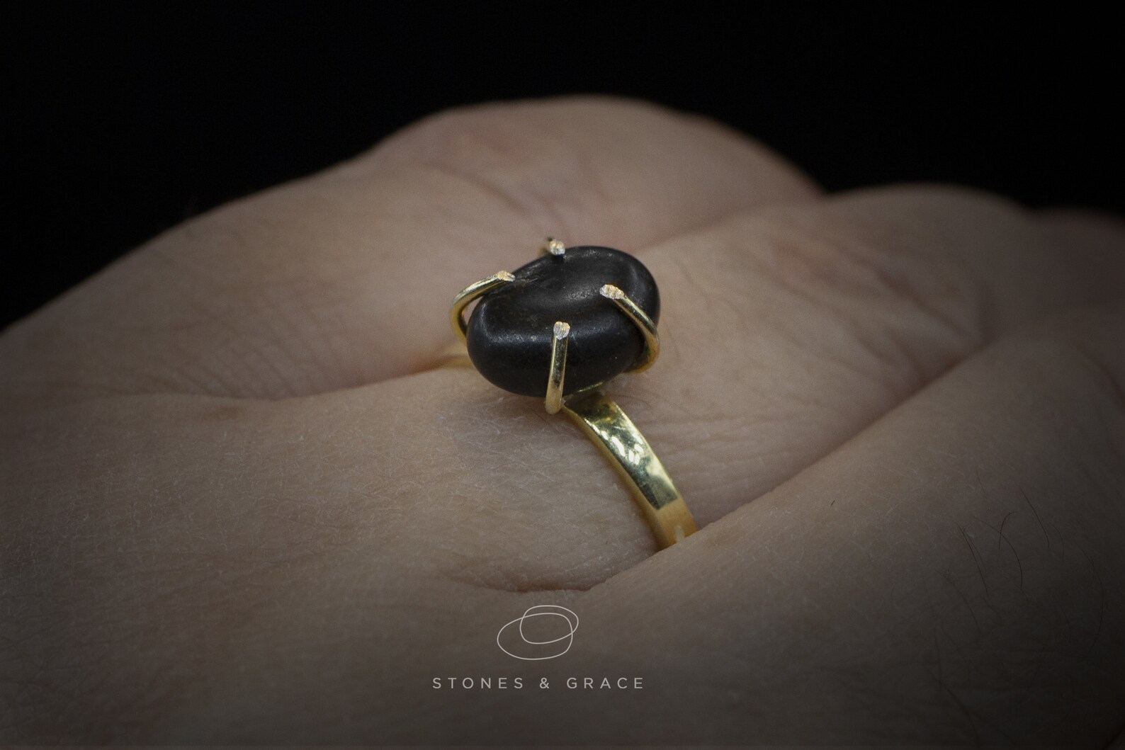 Black LAVA and Solid Gold Ring Icelandic Basalt Ring - Etsy Canada
