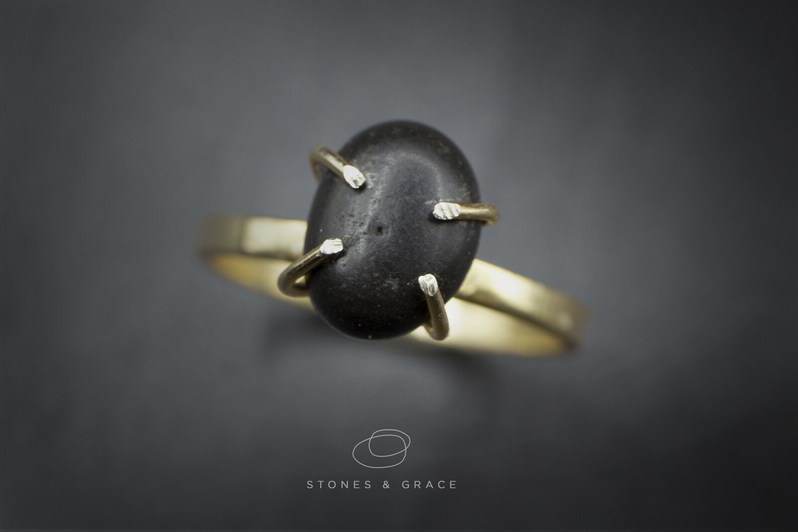 Black LAVA and Solid Gold Ring Icelandic Basalt Ring - Etsy Canada