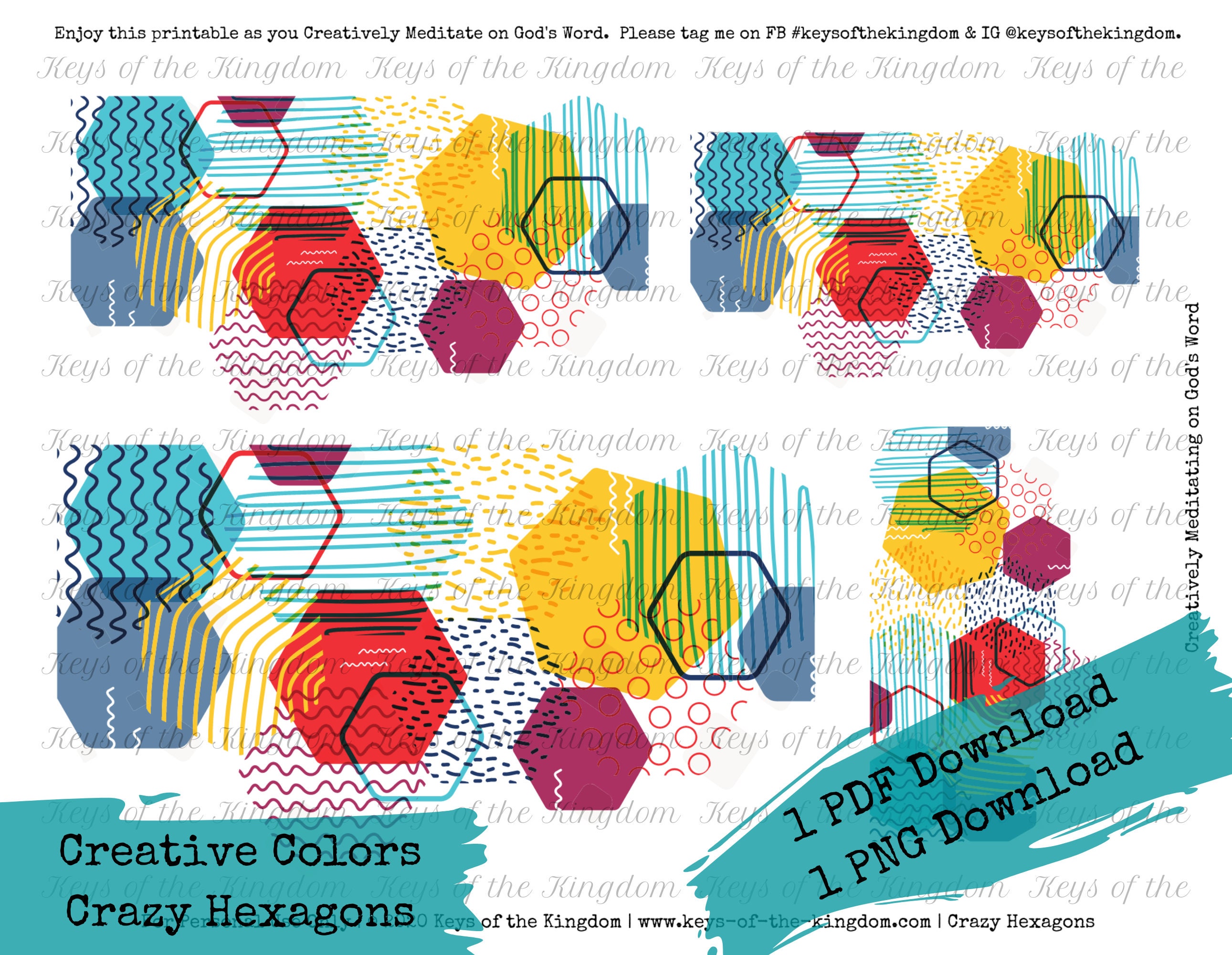 Bible Journaling Printable Creative Colors Crazy Hexagons | Etsy