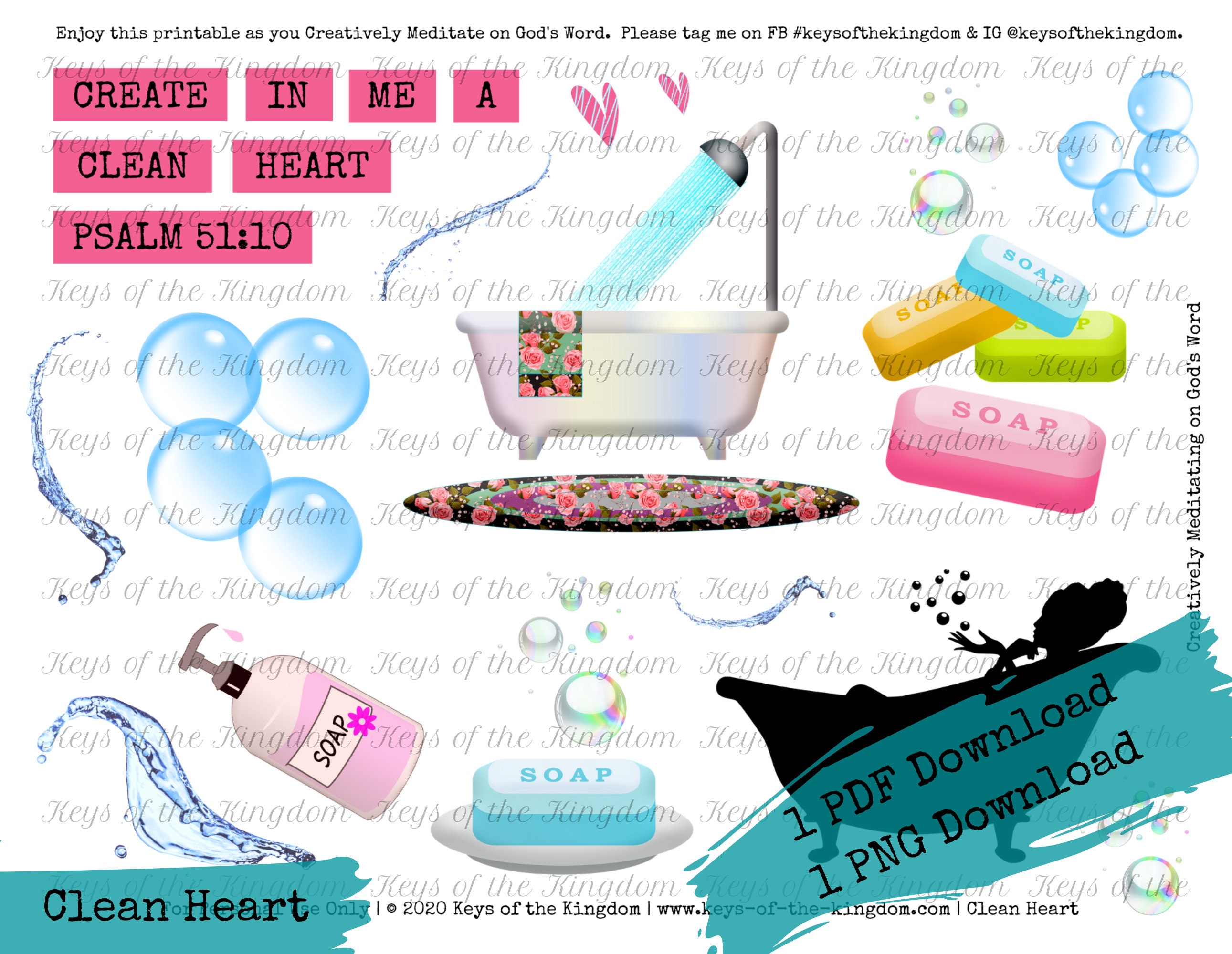 Bible Journaling Printable - Clean Heart - Create in Me a Clean Heart ...