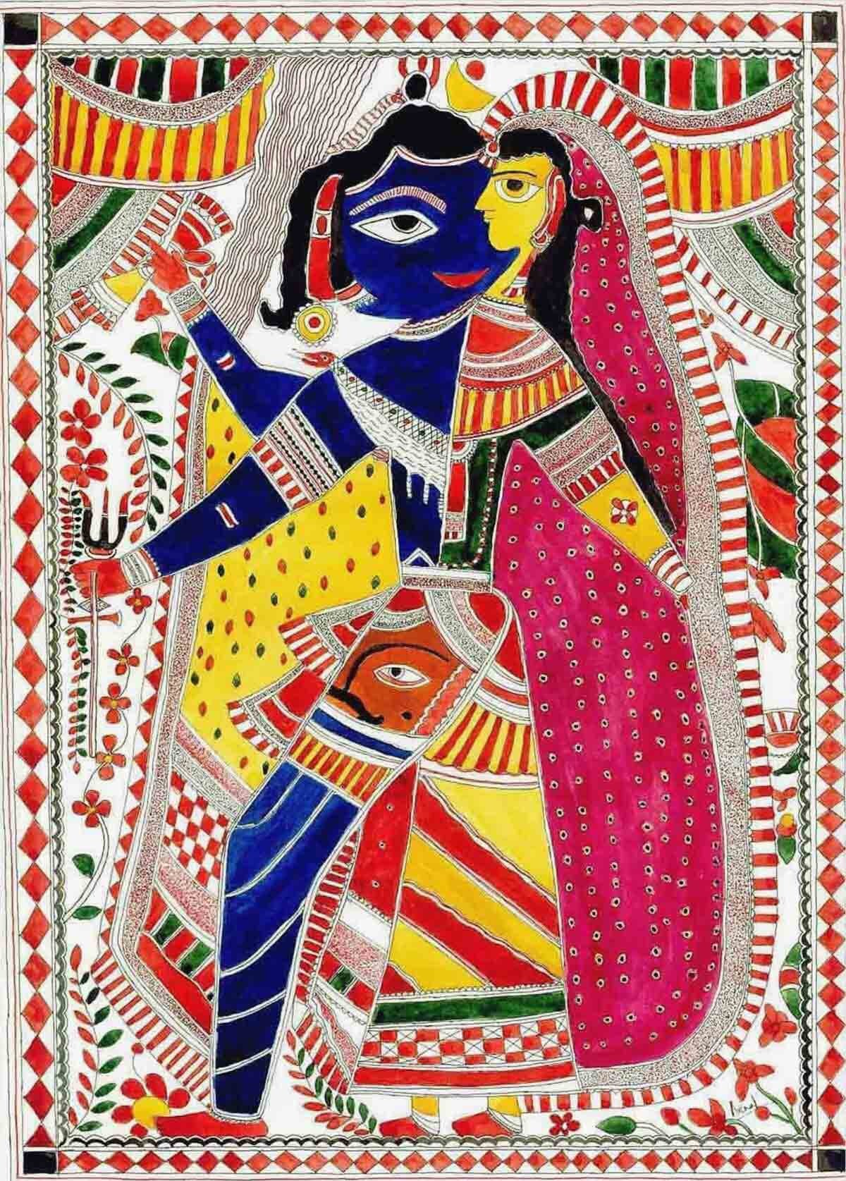 Ardhanarishwar Painting: Madhubani Style Indian Folk Art - Etsy