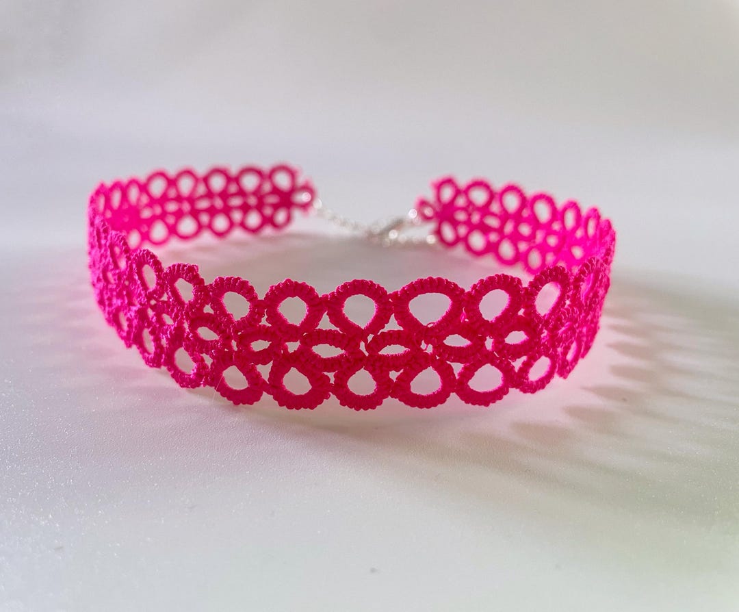 Shocking Pink UV Reactive Neon Lace Choker: Blacklight Glowing Festival ...