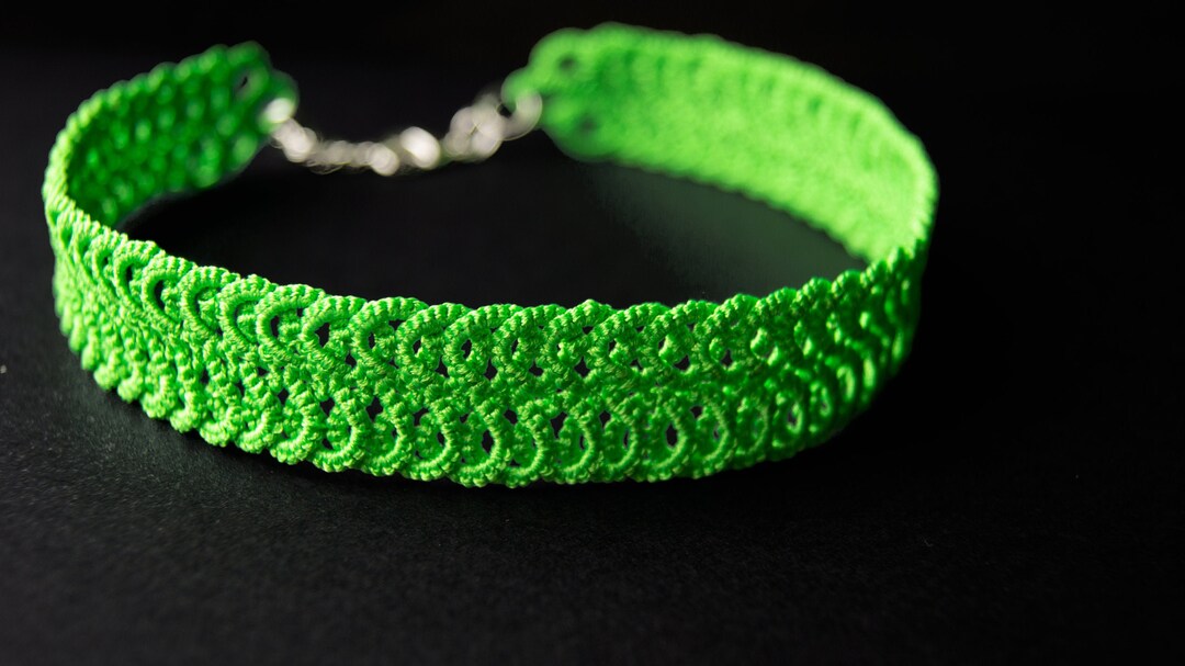 Neon Green Choker, Uv Active Tatting Necklace, Music Festival, Green ...