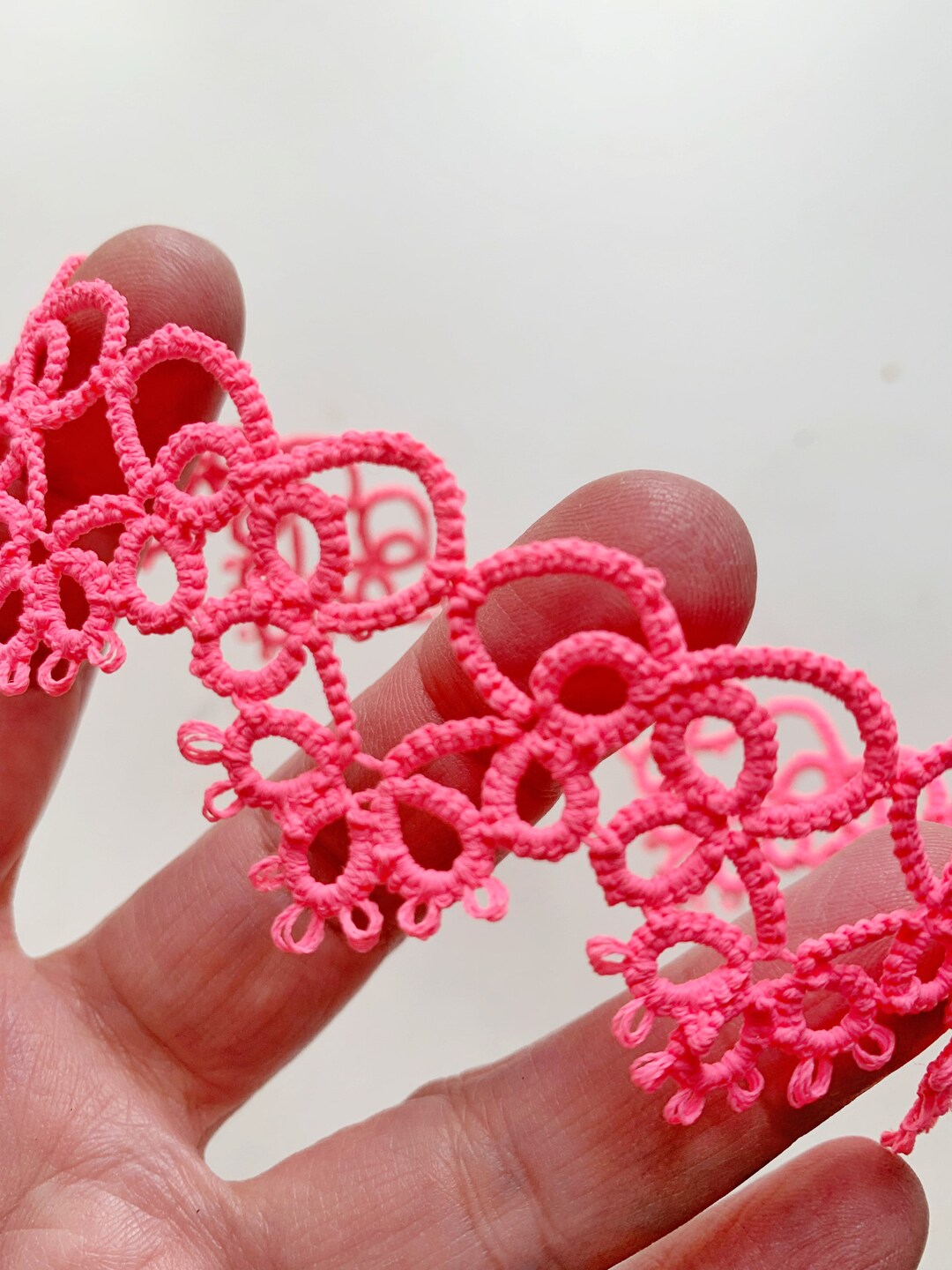 Light Pink Neon Lace Choker, Handmade Tatting Jewelry, Unique Style ...