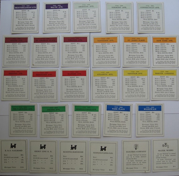 Classic Monopoly Cards