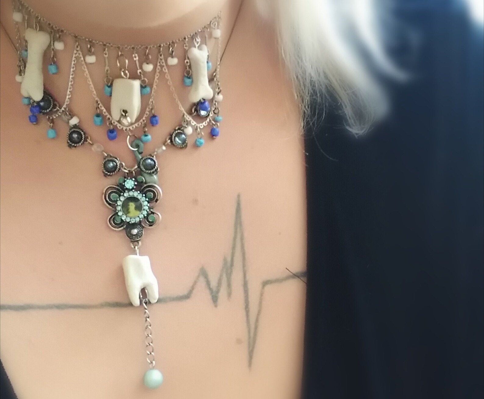 Tooth Fairy! Victorian Style Cameo Layered Necklace Set. Bone / Tooth ...