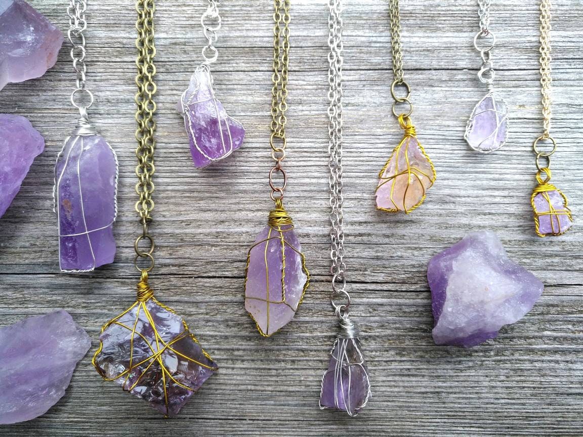 Raw Lavender Amethyst Crystal Necklace. - Etsy