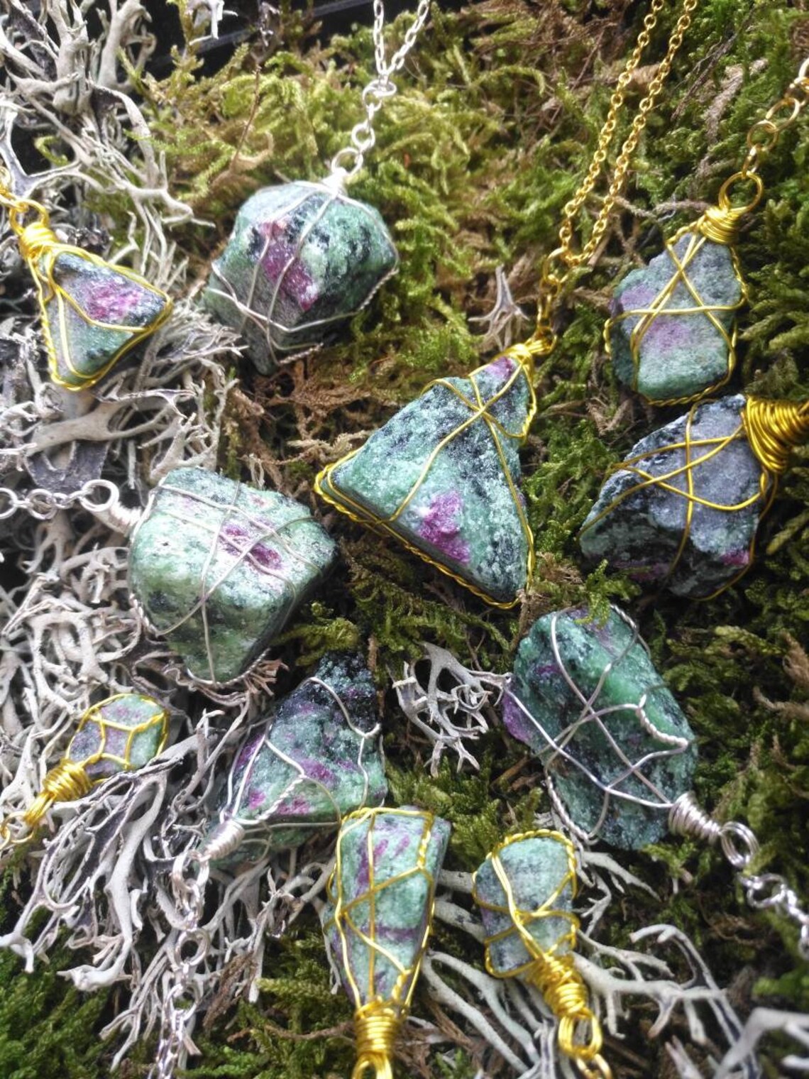Raw Ruby in Fuschite Crystal Necklace. - Etsy