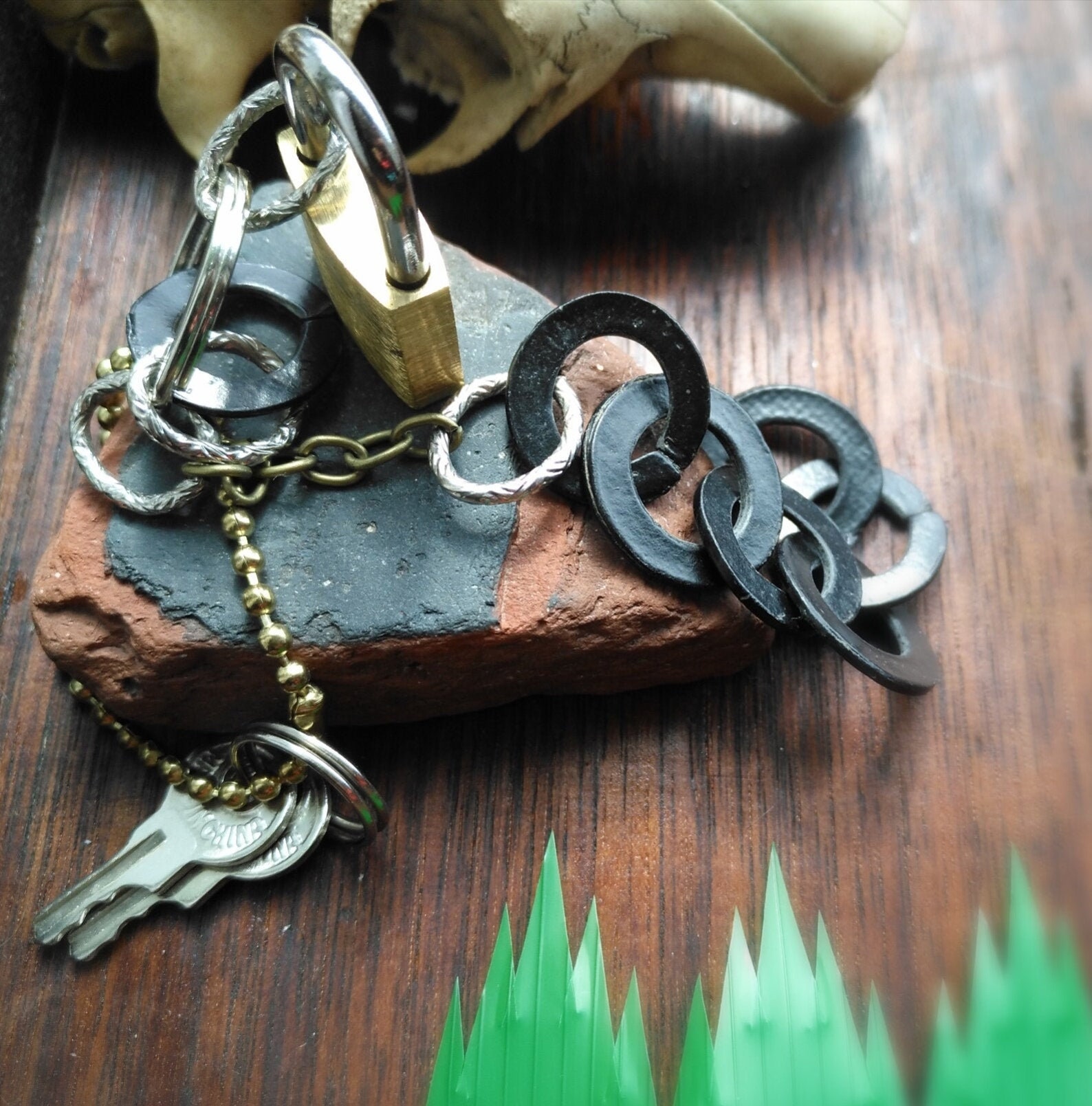 Industrial Statement Piece Keychain With Lock & Keys Keychain | Etsy