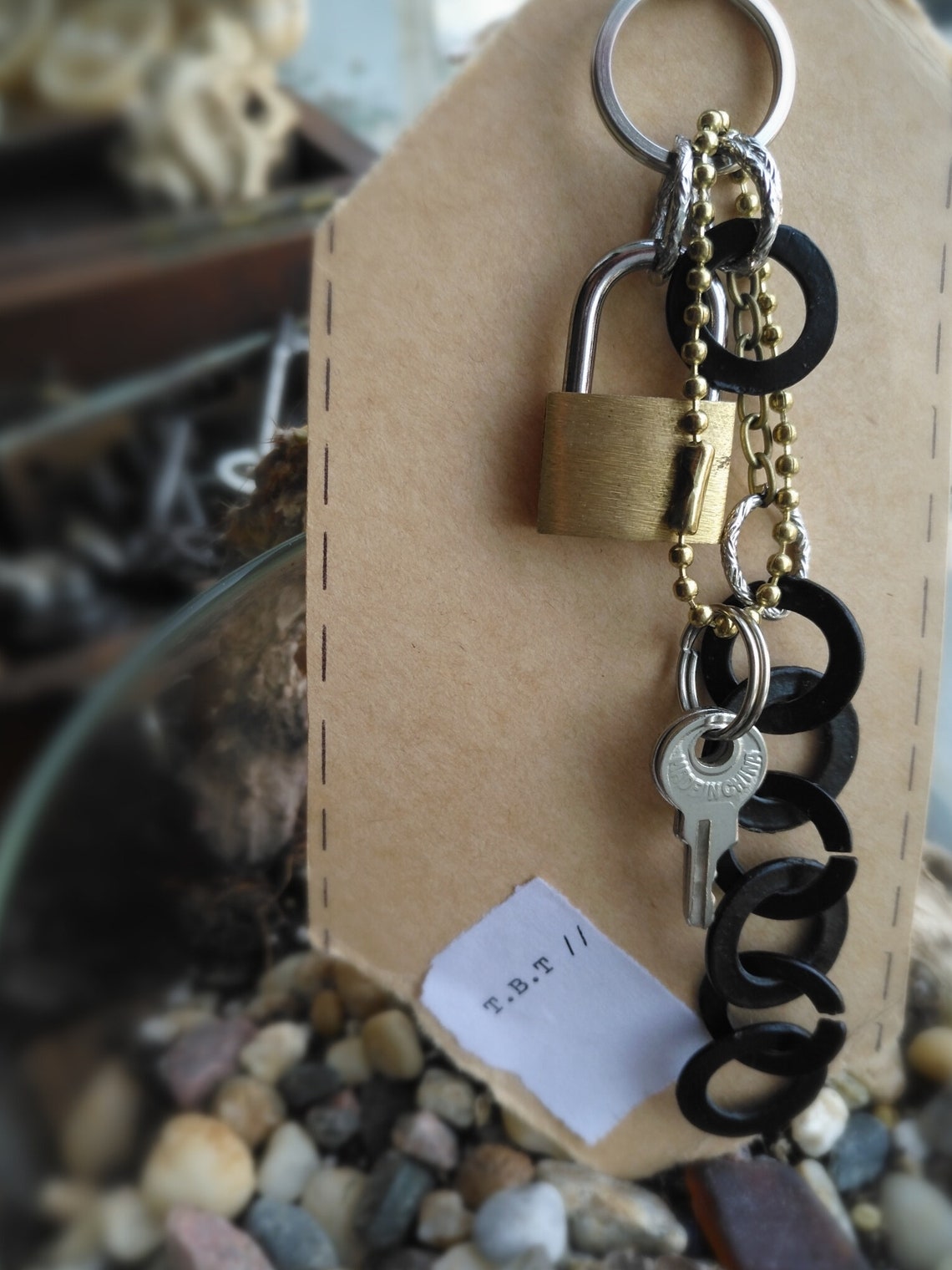 Industrial Statement Piece Keychain With Lock & Keys Keychain | Etsy