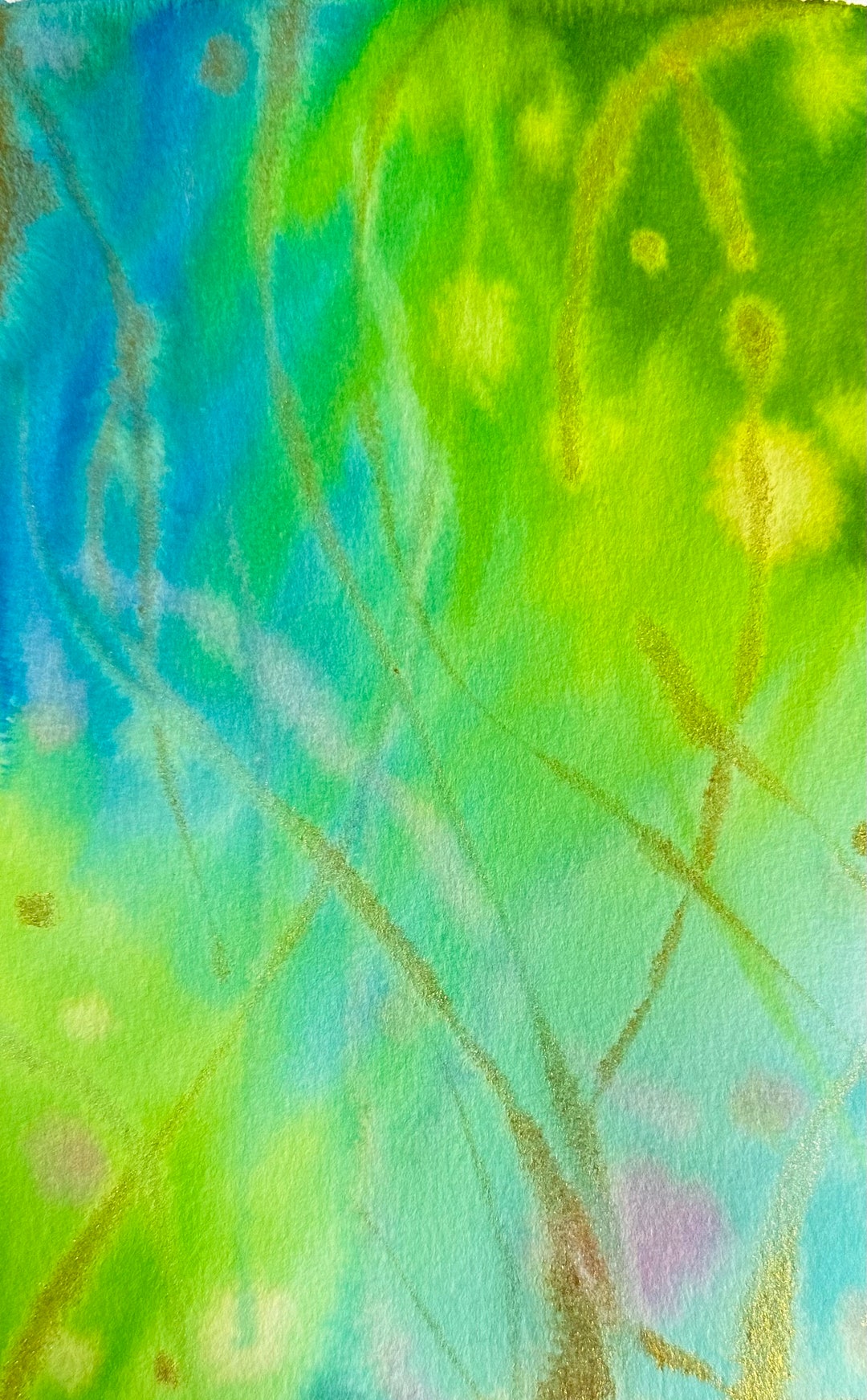 Aqua, Green, & Gold Watercolor Background - Etsy