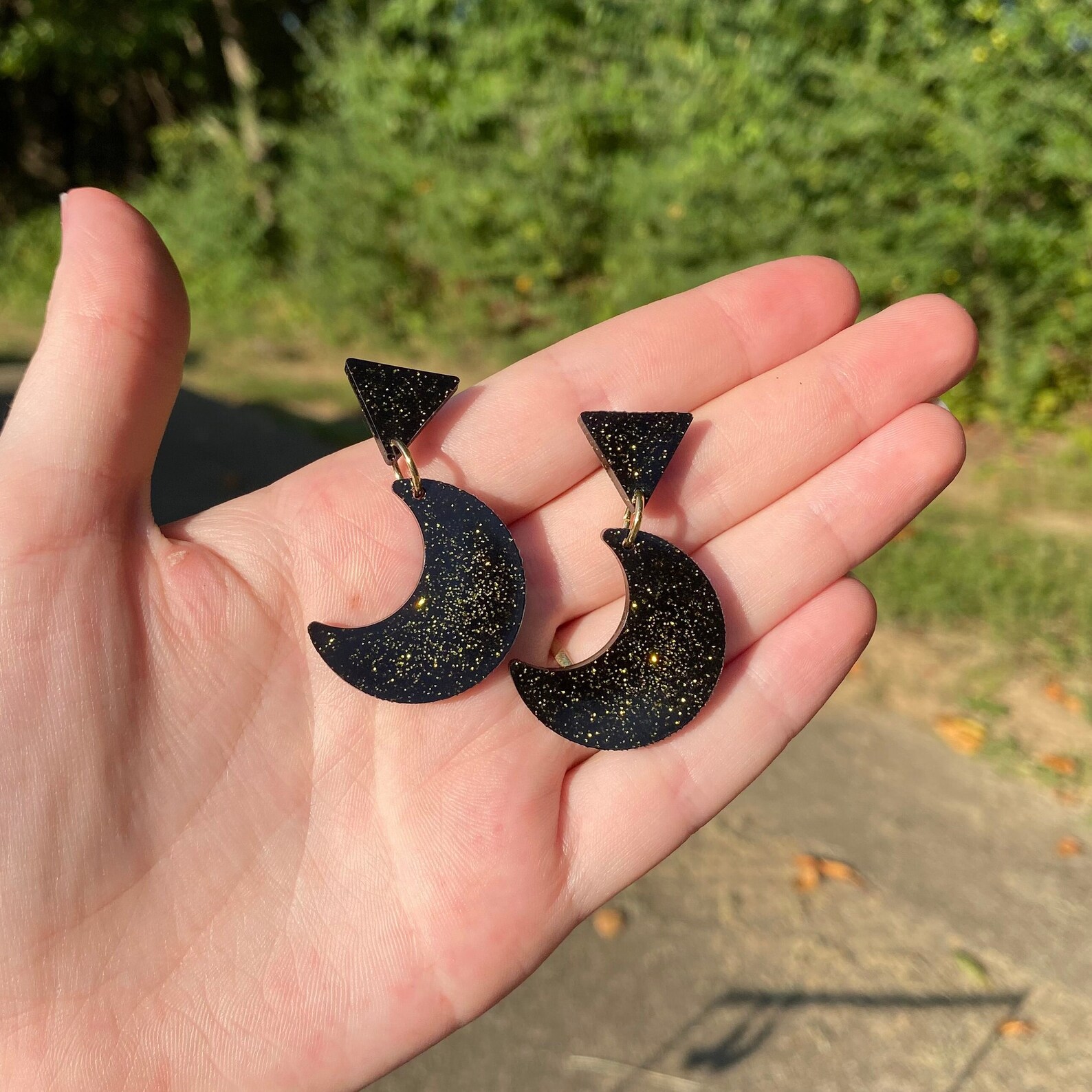 Black and Gold Moon Drop Earrings EXTRA GLITTER - Etsy