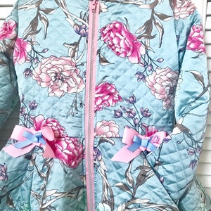 Amazing Girls Coat, Baby Girl Jacket, Quilted Coat, Flower Print, Blue ...