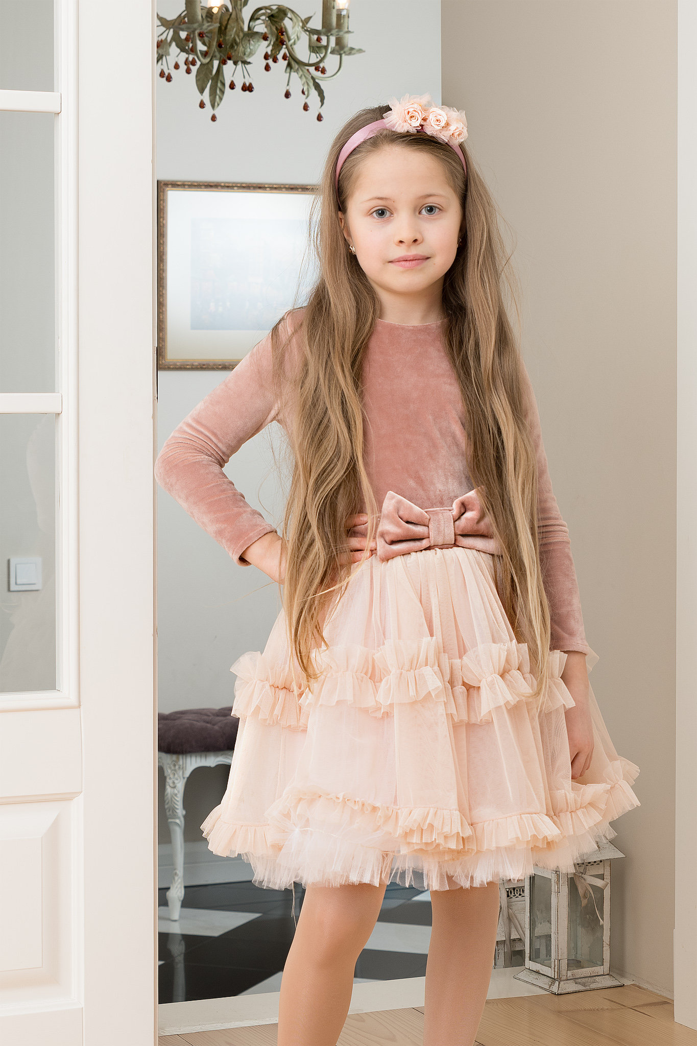 Long Sleeves Tulle Dress, Girls Party Dress, Birthday Dress, First ...