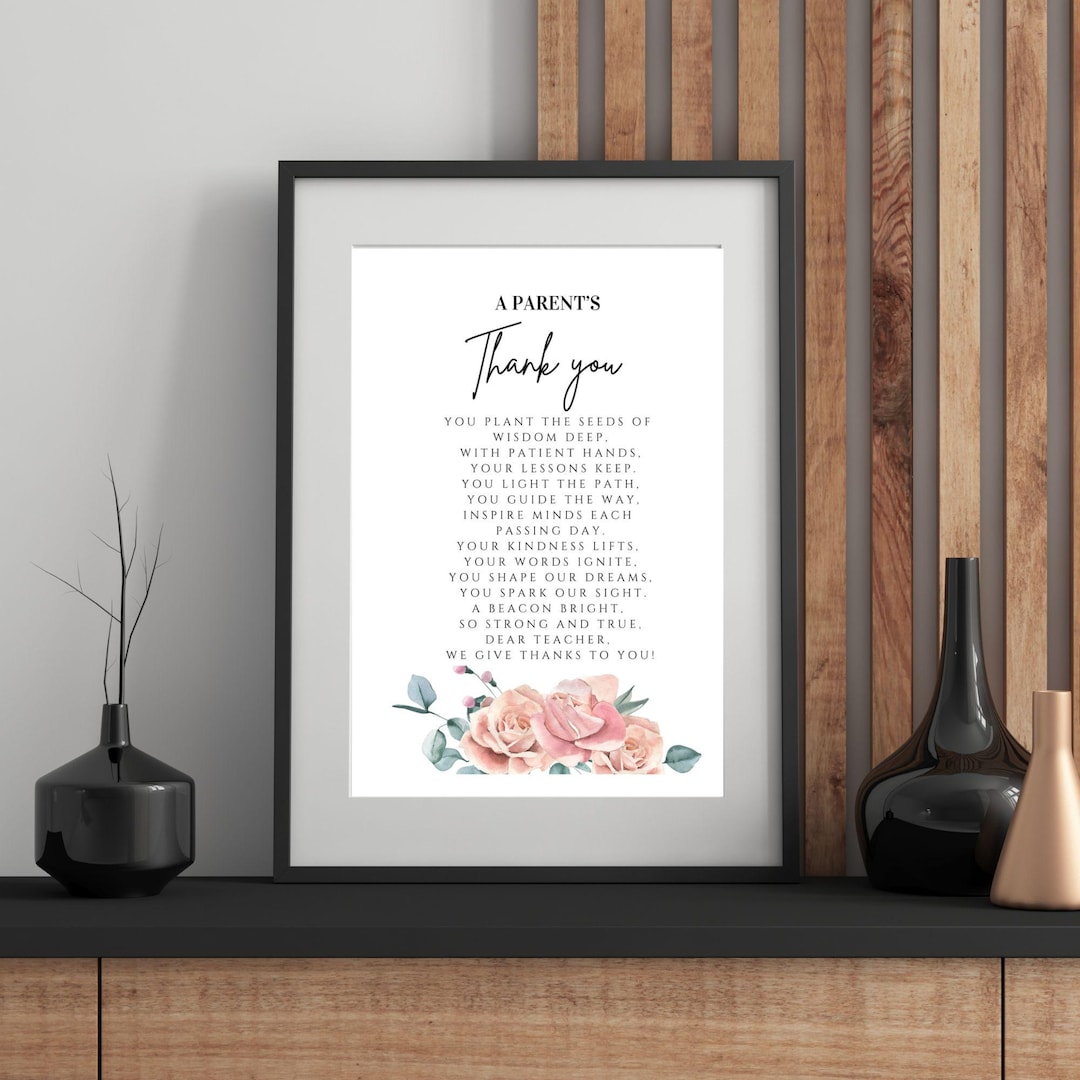 Parents Thank You Wall Art Printable, Nursery Teacher Appreciation Gift ...