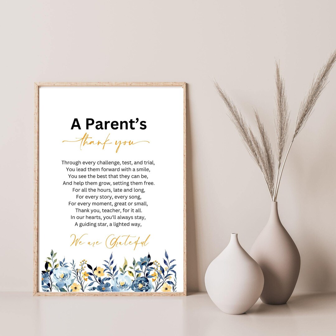 Parents Thank You Wall Art Printable, Nursery Teacher Appreciation Gift ...