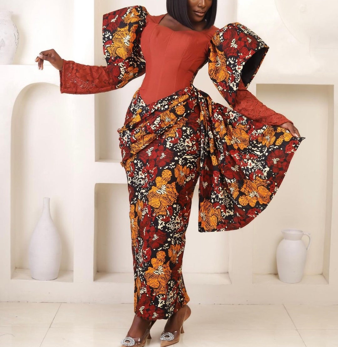 Elegant African Print Corset Dress, Floor Length Ankara Long Dresses ...