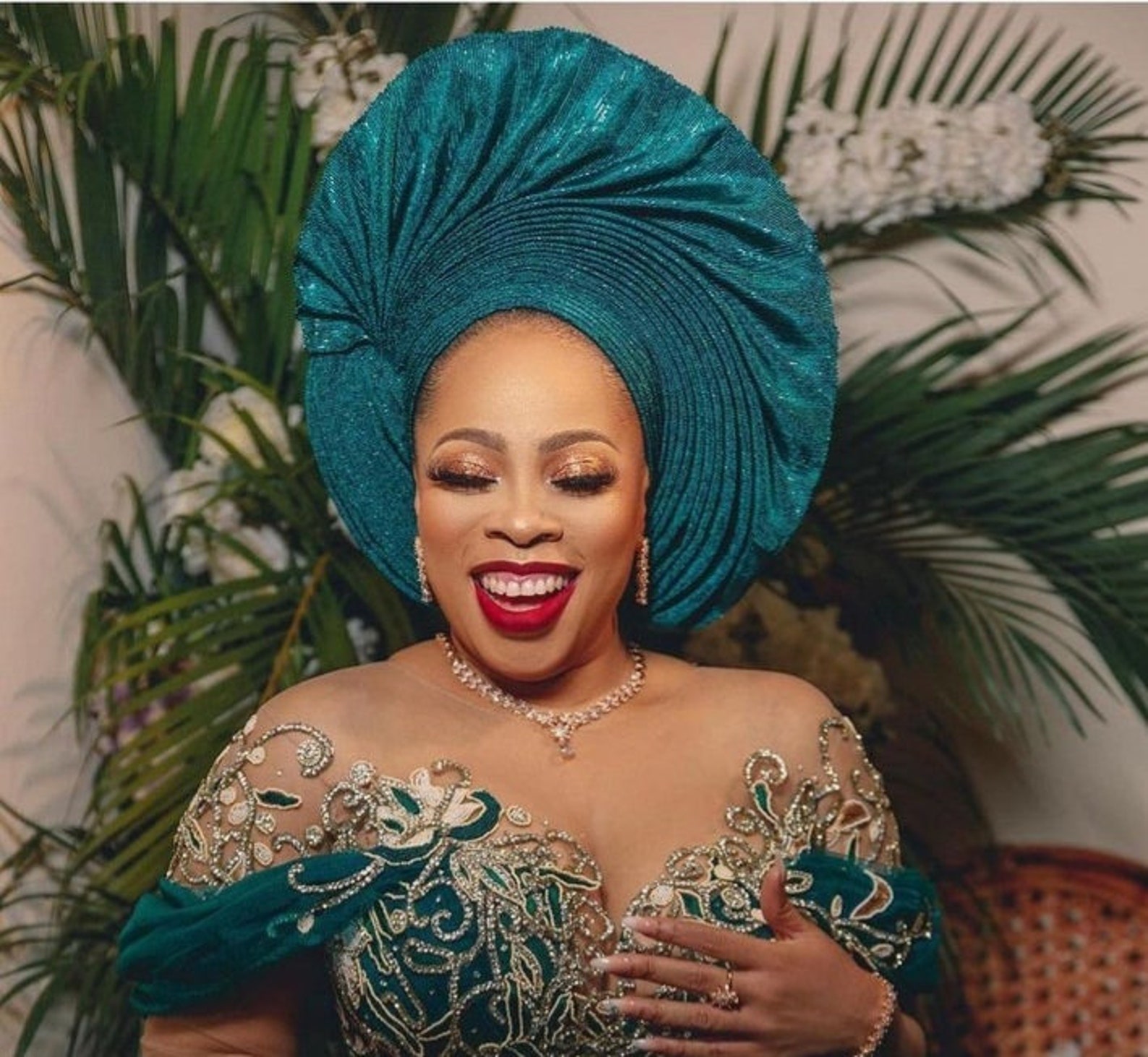 Auto Gele, African Pre Tied Scarf, Green Auto Gele, Gold Auto Gele ...