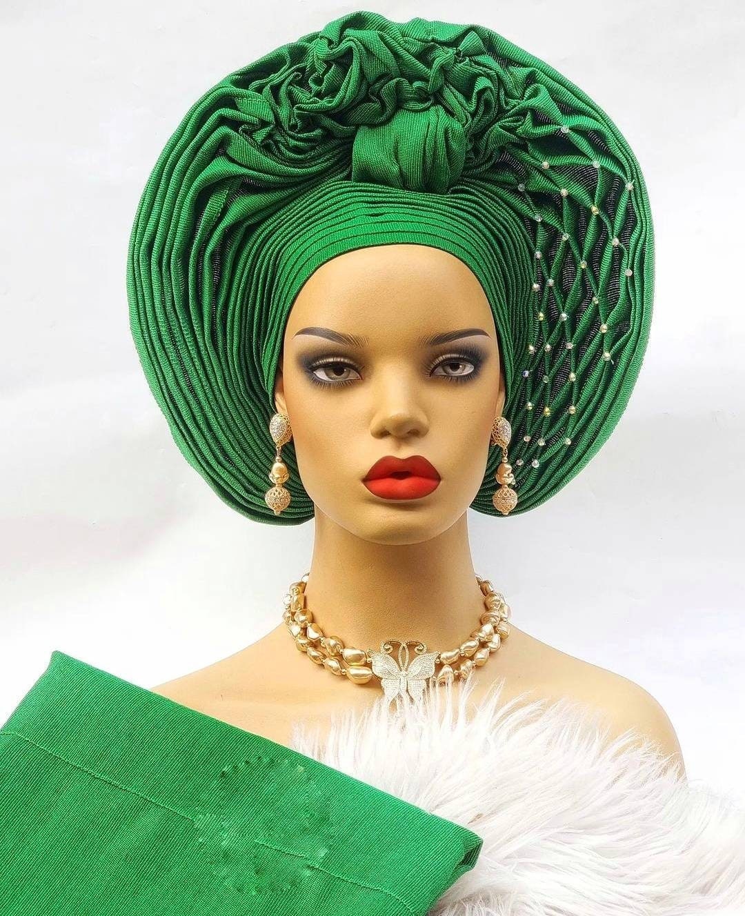 Green Asooke Autogele for African Women African Gele for - Etsy