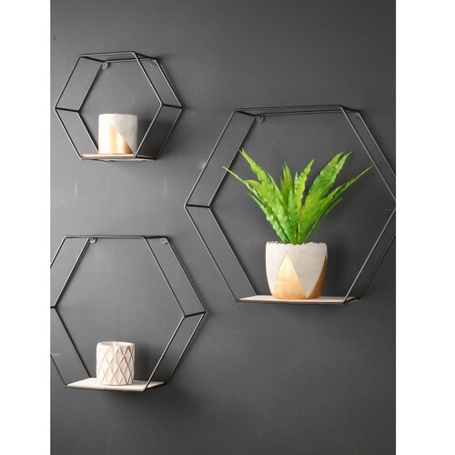 Set of 3 Geometric Industrial Shelves Hexagonal Metal and - Etsy