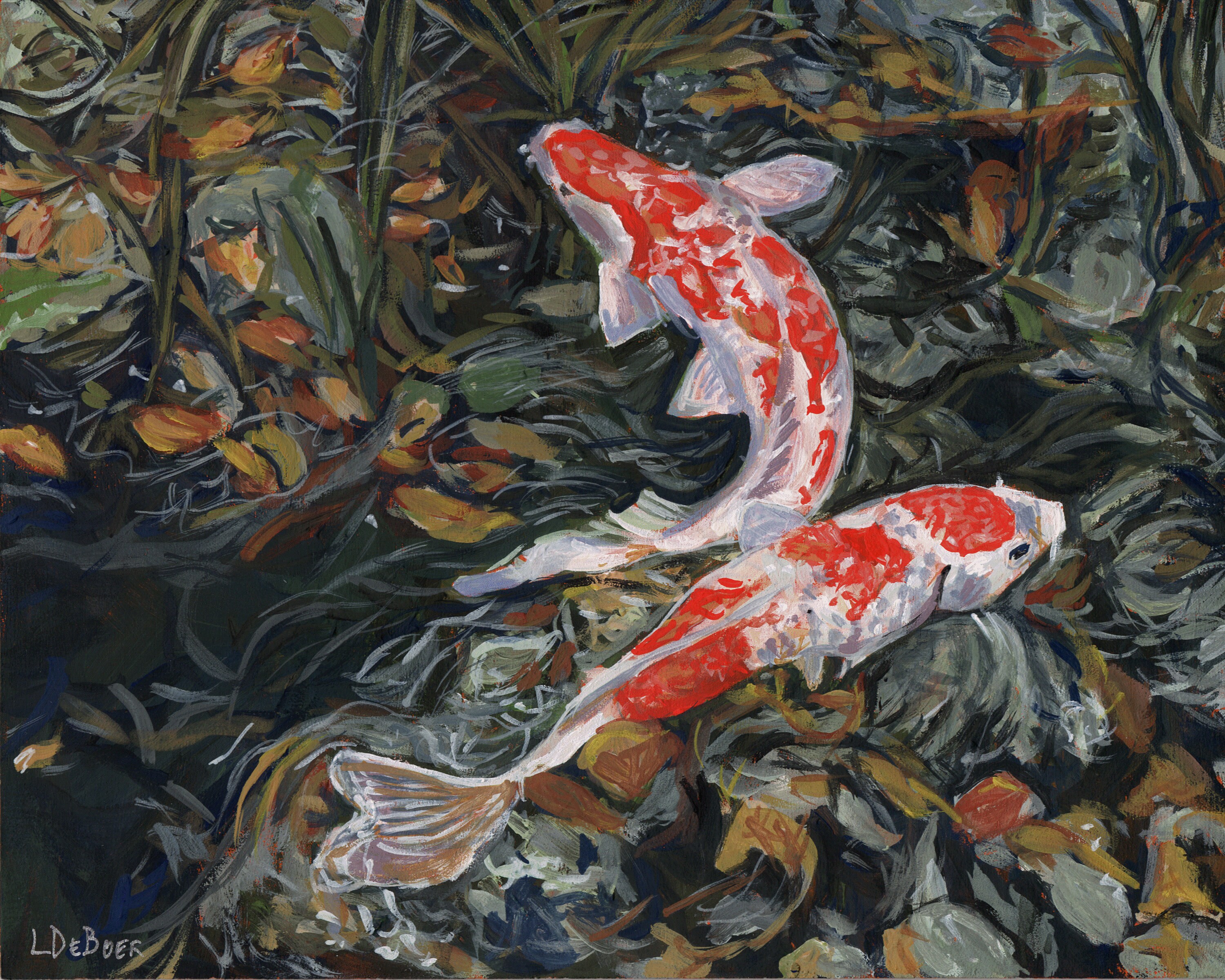 Koi Pond Art Print | Koi Fish Pond Art, Koi Fish Pond Print, Koi Fish ...