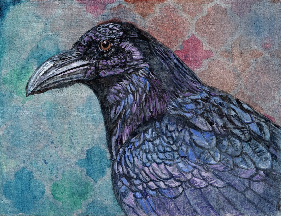 Raven Grunge Painting | Raven Art, Cottage Core, Crow Decor, Raven ...