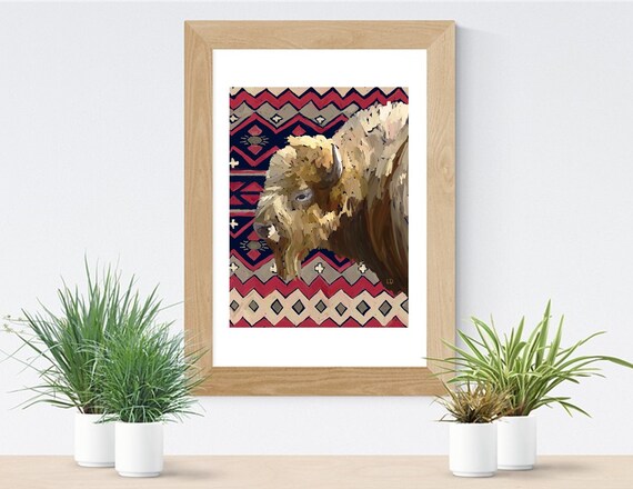 WHITE BISON Print Buffalo art white buffalo painting | Etsy