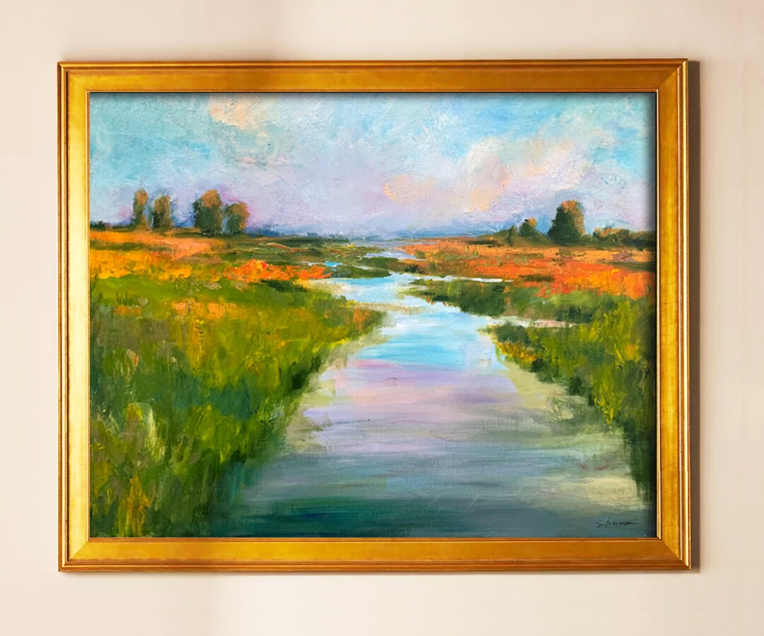 ORIGINAL Painting-made to Order Commission Green & Gold Landscape by ...