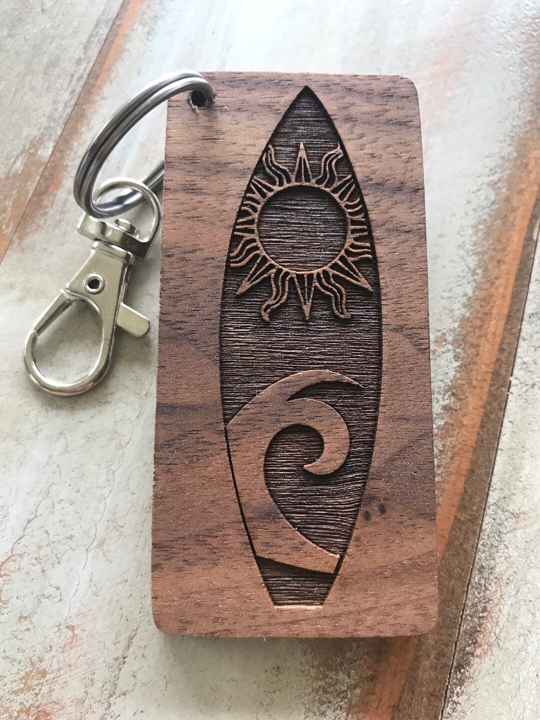 Surfer Surfboard Walnut Wood Keychain Luggage Bag Tag - Etsy
