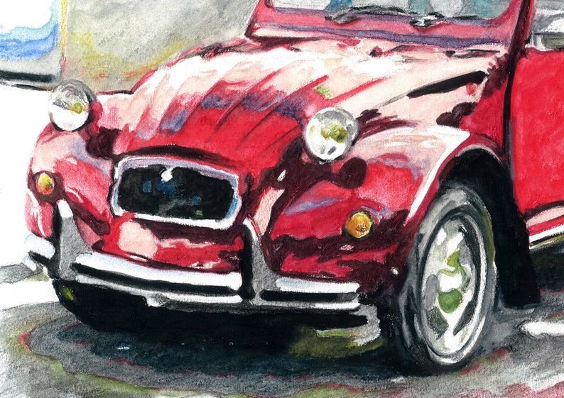 Classic French Car Citroen 2CV Hand Made Illustration in Water Colors ...