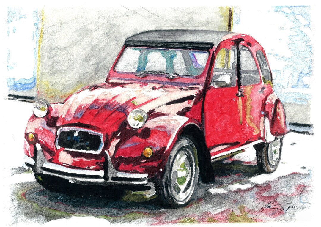 Classic French Car Citroen 2CV Hand Made Illustration in Water Colors ...