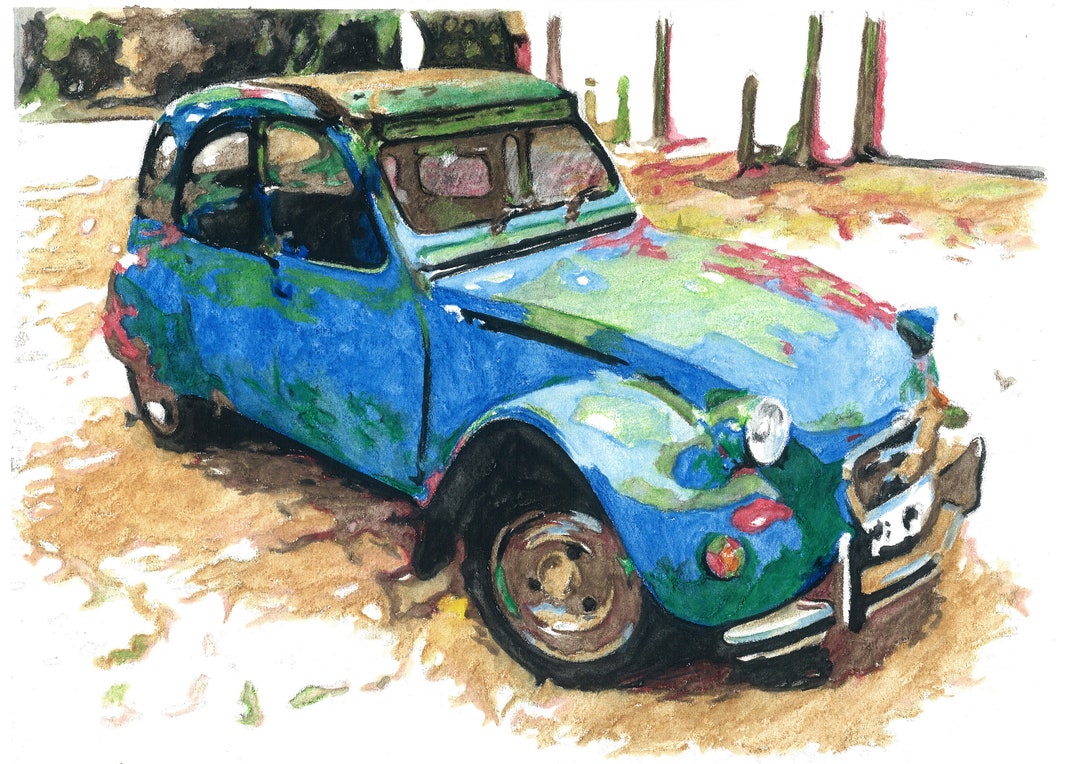 Citroen 2CV, Classic French Car, Hand Made Illustration in Water Colors ...