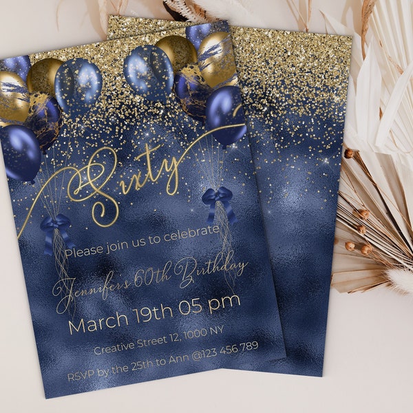 Elegant 60th Birthday Invitations - Etsy