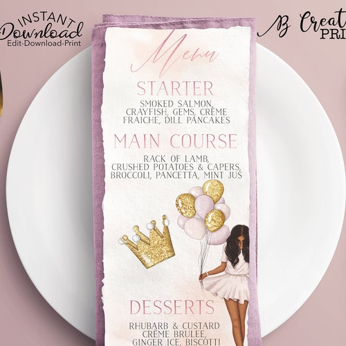 Girly Menu Template Printable Menu Card Fashion Girl Pink - Etsy